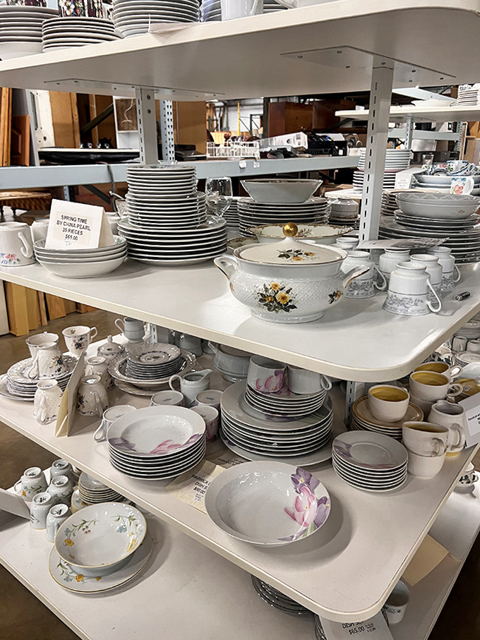 Grandma's china patterns have found sanctuary here, waiting for new tables to grace and new stories to witness.