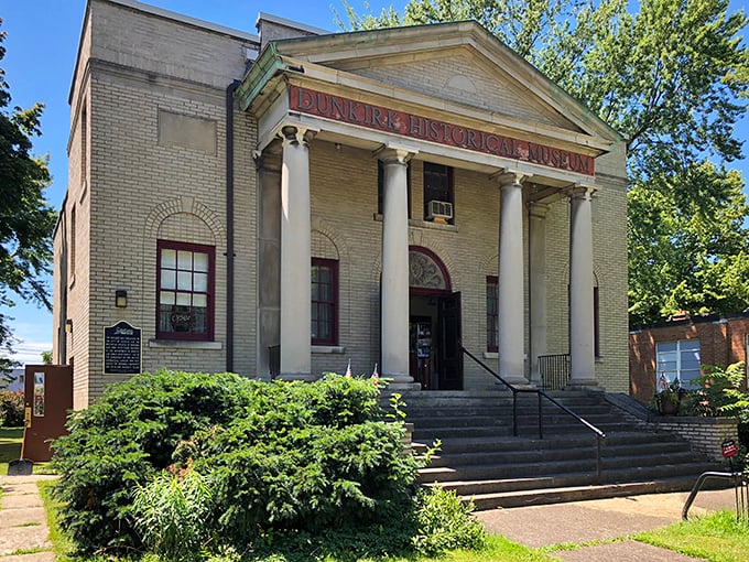 The Dunkirk Historical Museum's classical columns guard stories of yesteryear, proving history doesn't need a big-city price tag to be fascinating.