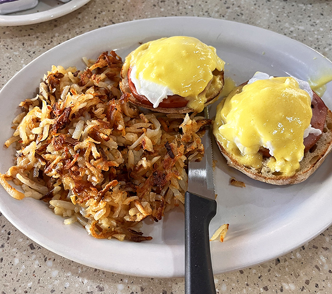 Those perfectly poached eggs sitting on toasted English muffins are basically breakfast royalty wearing a hollandaise crown of glory.