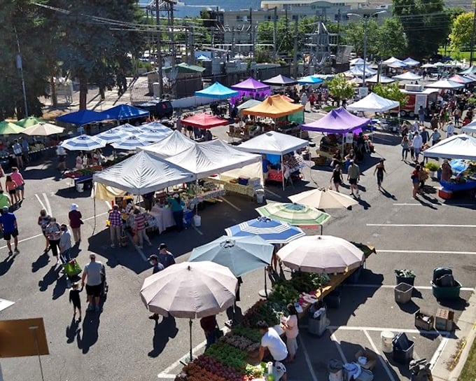 From above, the market resembles a patchwork quilt of creativity, with shoppers threading their way through a tapestry of tents.
