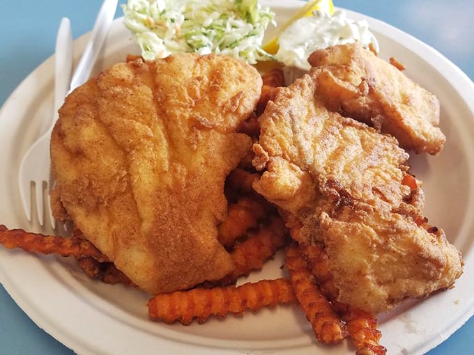 Golden-fried fish that would make Neptune himself weep with joy, perfectly crisp outside while maintaining that delicate flakiness within.