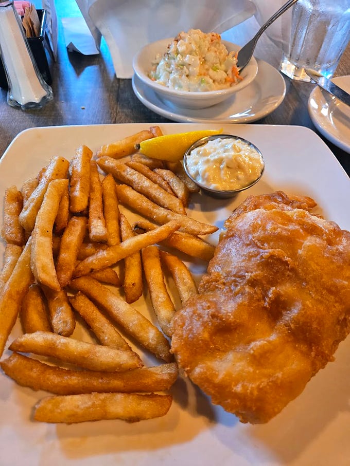 Golden, crispy fish and chips that would make any seaside pub jealous, right here in landlocked Ohio territory.