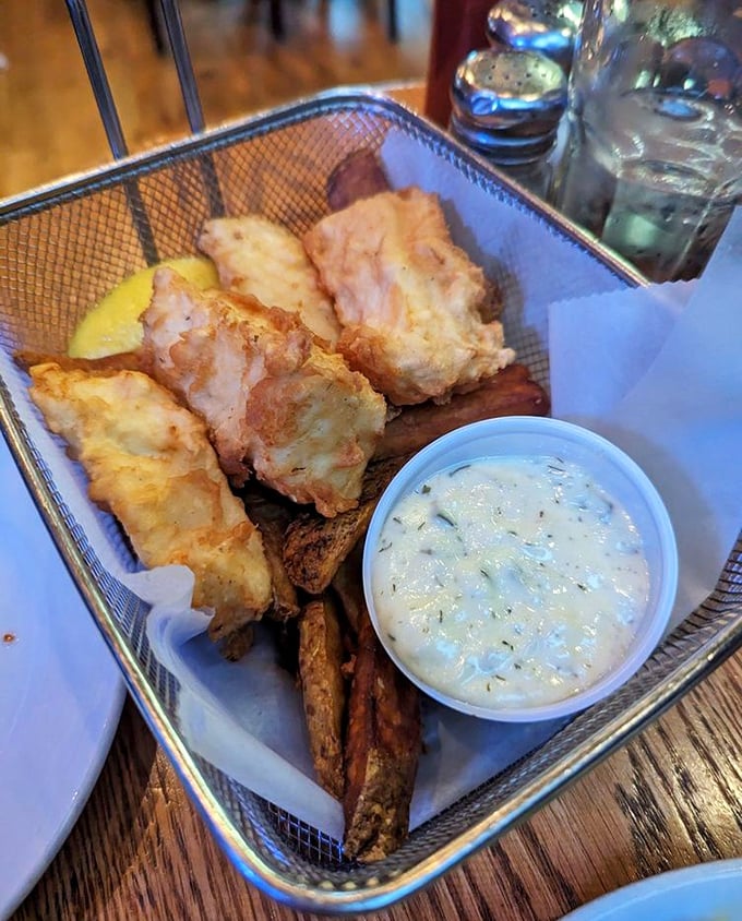 Fish and chips that would make a British pub jealous. That tartar sauce isn't an afterthought&mdash;it's essential supporting cast.