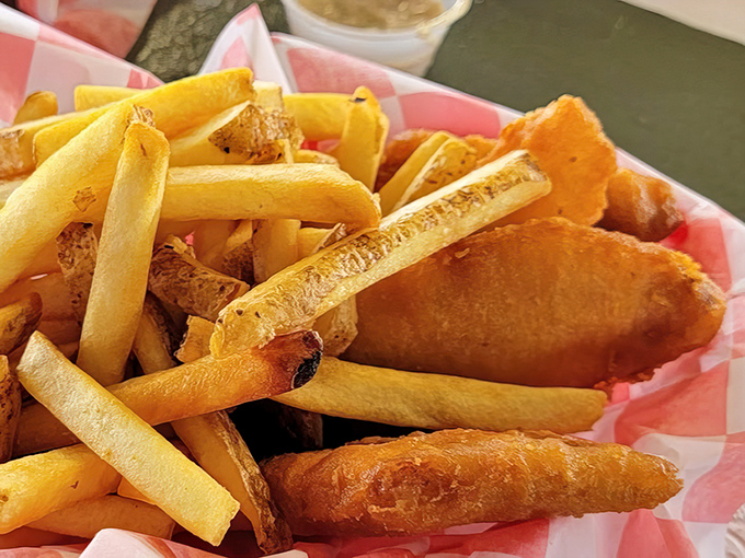 Fish and chips that would make a British pub jealous. Those golden fries aren't just side characters&mdash;they're co-stars in this seafood production.