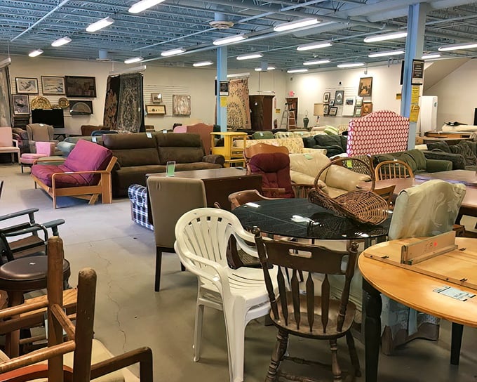 From floral prints to leather loungers, this furniture maze offers more seating options than a stadium. 