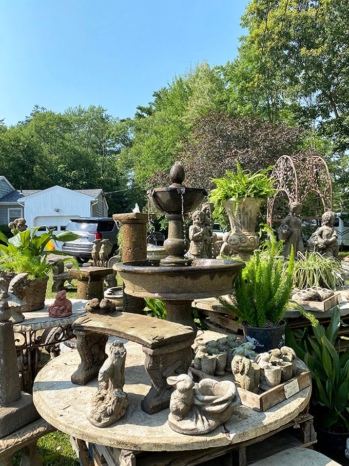 Garden statuary that would make Neptune jealous. These weathered fountains and stone creatures are ready to bring classical charm to suburban backyards.
