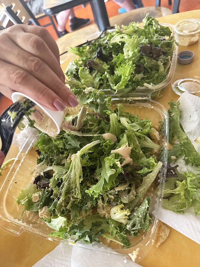 Fresh greens that actually look fresh! A rare sight that proves Ruby K's understands balance&mdash;carbs deserve their veggie companions. 