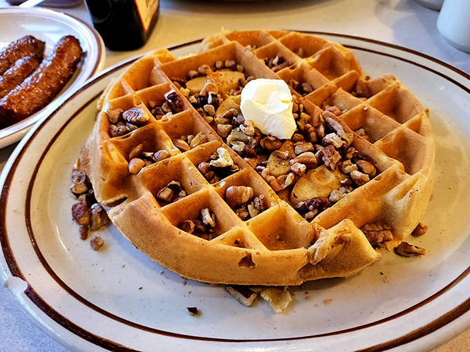 This Georgia Pecan Waffle isn't just breakfast&mdash;it's architecture with butter on top. The crisp exterior gives way to fluffy perfection underneath.