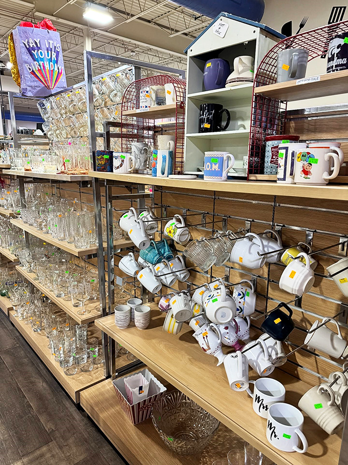 Mugs and glassware galore! Someone's "I don't need this anymore" becomes your "How did I live without this?" in one affordable transaction.