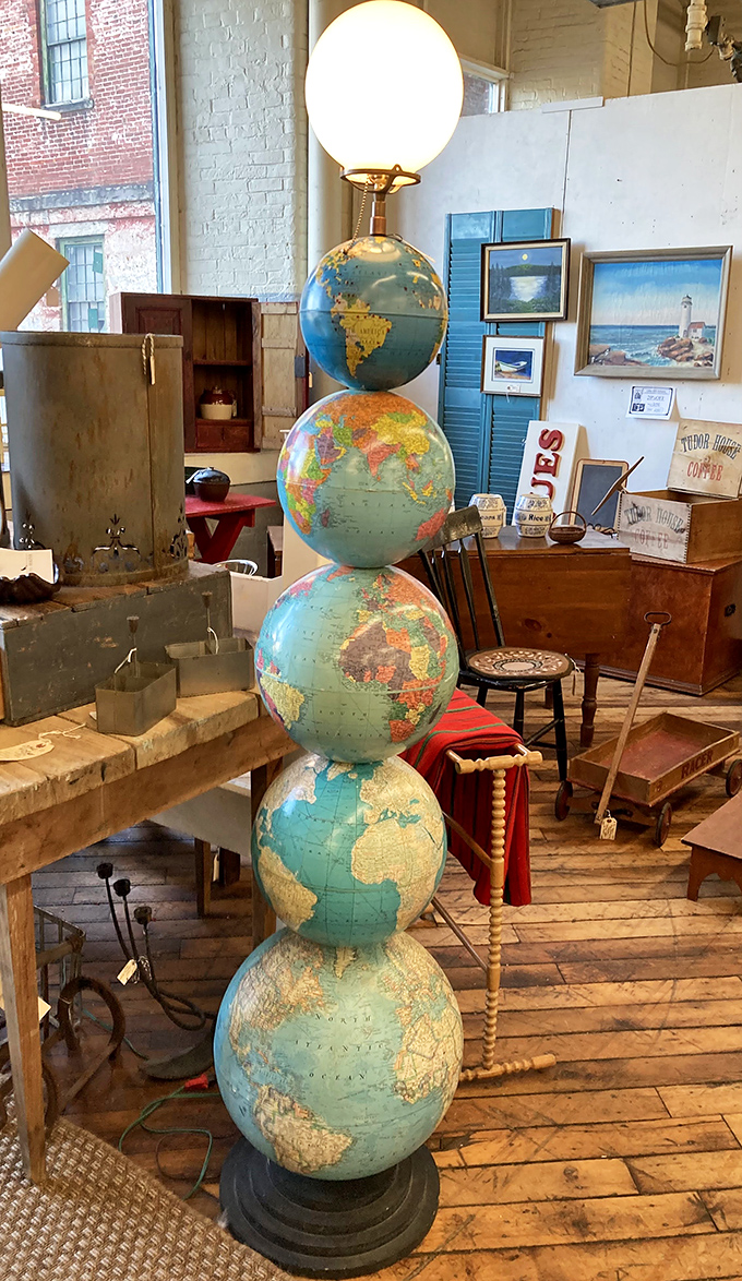 The world, stacked five high with a lamp on top. Geography lessons were never this stylish when we were in school!