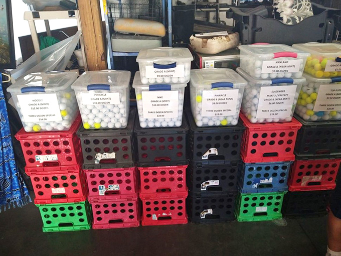 Golf ball heaven for the budget-conscious duffer. These organized bins of pre-loved balls prove one person's water hazard mishap is another's bargain.