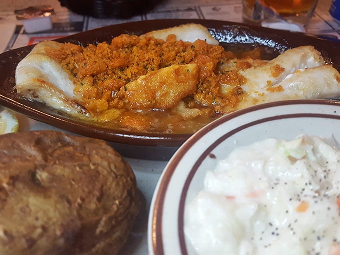 This isn't just fish—it's a golden-crusted haddock masterpiece that would make New England fishermen proud. Comfort food with maritime credentials.