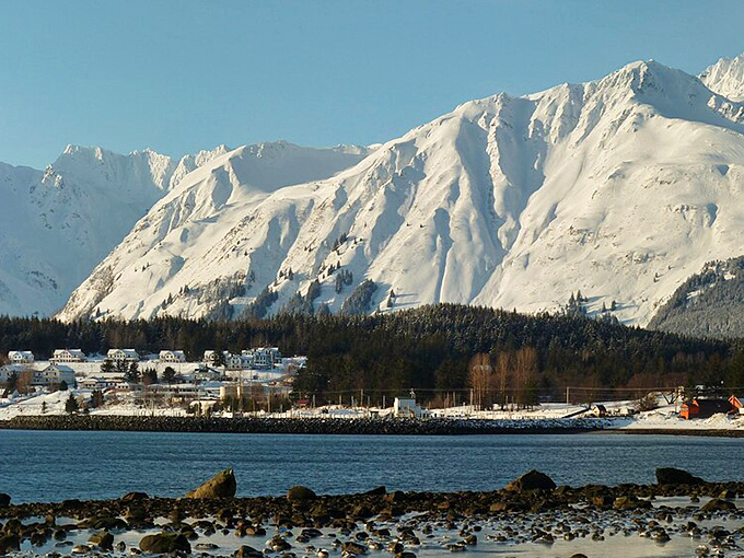 Mountains that make the Alps look like speed bumps frame this winter wonderland, where Haines nestles between sea and sky.
