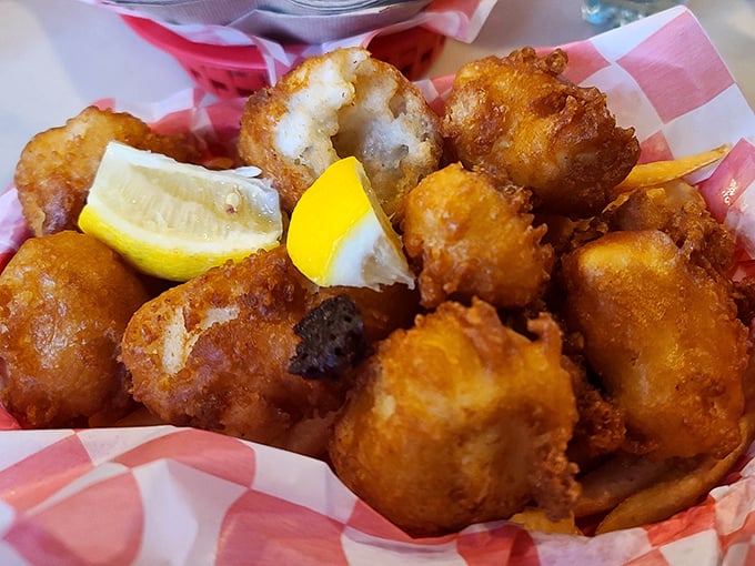 Each bite of battered halibut reveals sweet, flaky fish beneath that perfect crunch&mdash;the kind of seafood that makes you question all other food choices.