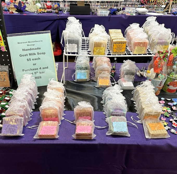 Handcrafted soap that makes showering feel like a luxury vacation. These colorful, fragrant blocks of goat milk goodness prove cleanliness is next to thriftiness.