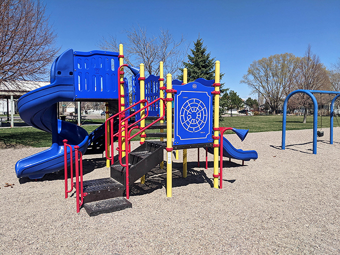Primary colors and simple pleasures&mdash;playground equipment that doesn't require a smartphone app or monthly subscription to enjoy. Remember when fun was actually free?
