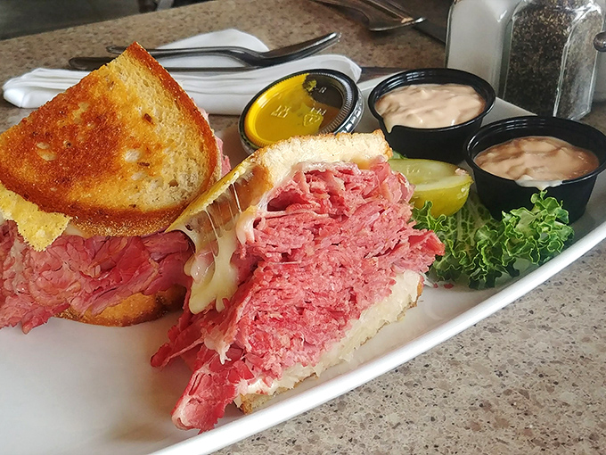 This hot pastrami sandwich isn't messing around. The meat-to-bread ratio here would make any New York deli nod in respectful approval.