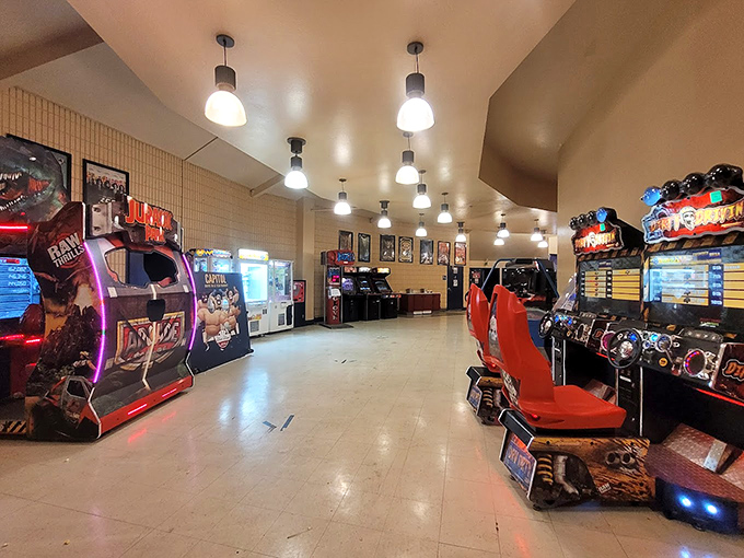 Between features, the arcade offers a neon-lit time capsule where kids can burn off energy and parents can relive their Pac-Man glory days.