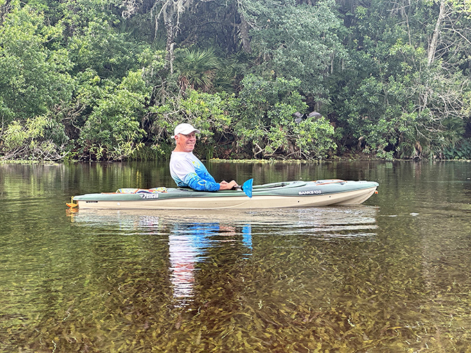 Kayaking the Weeki Wachee River offers front-row seats to Florida's untamed beauty. The crystal-clear water makes you feel like you're floating on air rather than paddling.