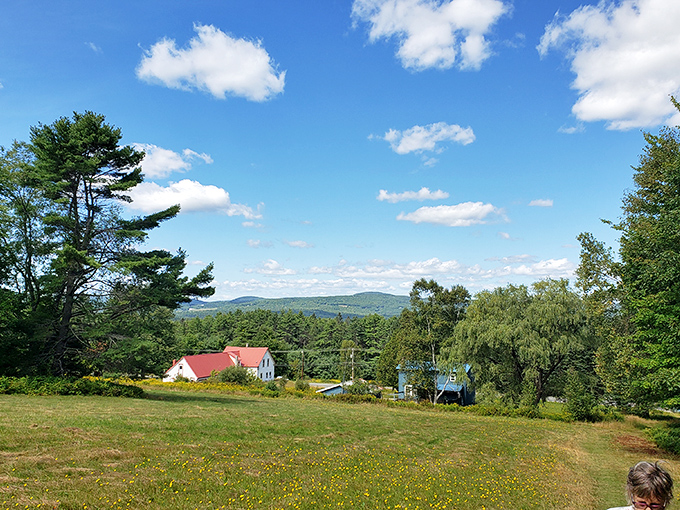 From Kilburn Crags, the rolling hills unfold like nature's quilt, with a farmhouse adding that perfect touch of rural New England serenity.
