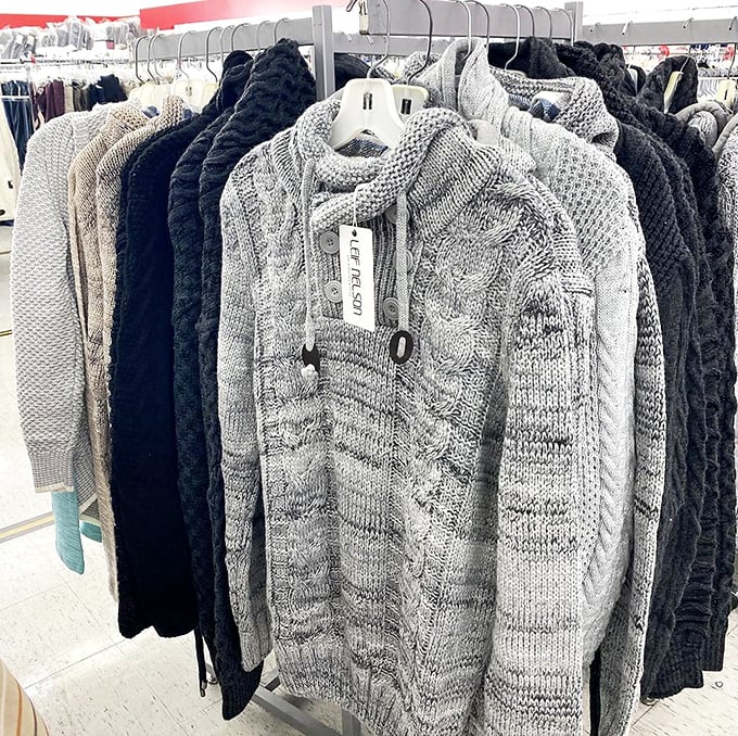 Cable-knit paradise! These cozy sweaters are like time machines to simpler days when "streaming" meant fishing, not Netflix.