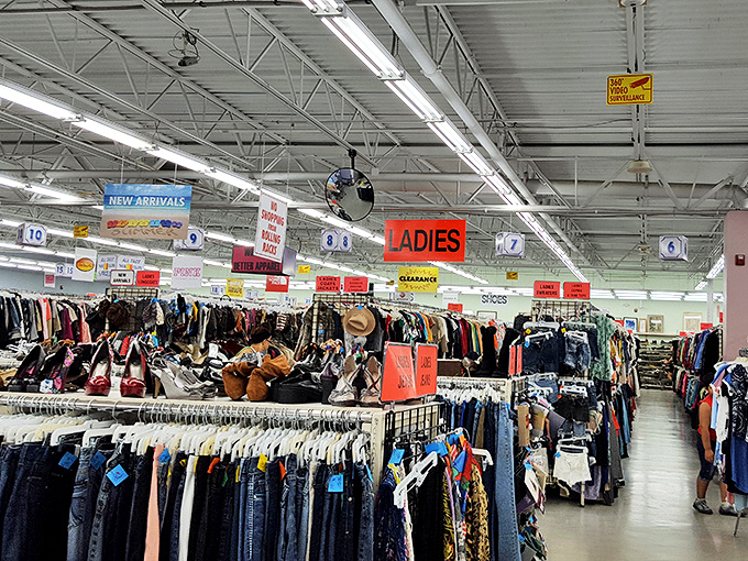 The ladies' section: where vintage Liz Claiborne mingles with last season's Target finds under bright overhead signs.