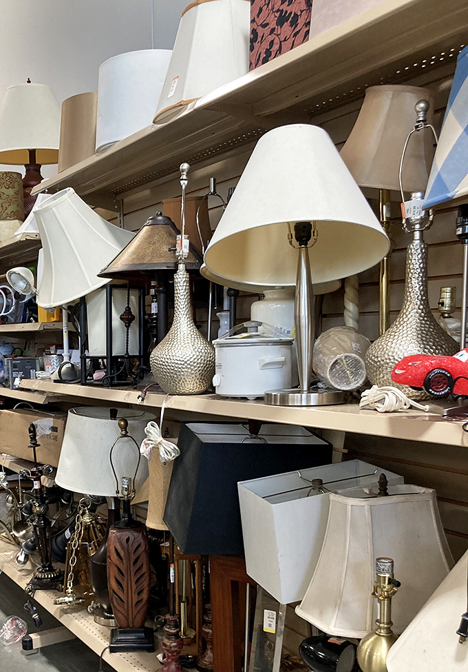 A glorious jumble of lamps creates its own kind of art installation where function meets wonderfully mismatched form.