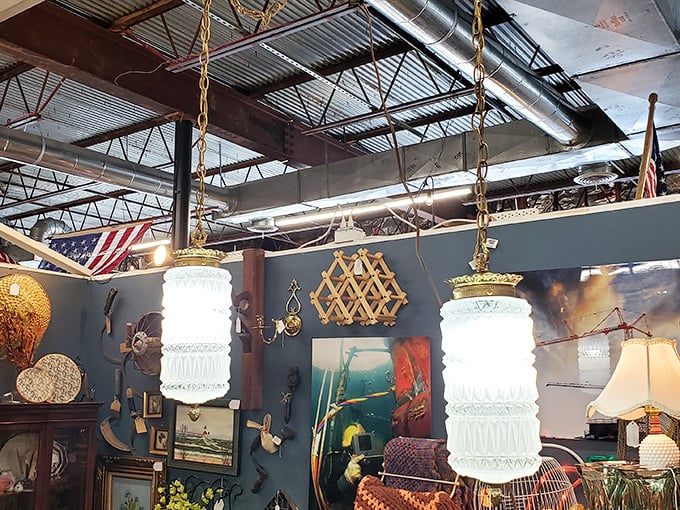 These vintage hanging lamps cast the kind of glow that makes everyone look like they're in a Wes Anderson film. 