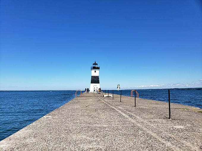 Standing sentinel where lake meets sky, Erie's lighthouse beckons visitors down a concrete pier for that "edge of the world" feeling.