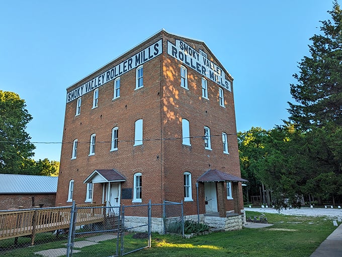 The Smoky Valley Roller Mills stands like a brick sentinel, preserving stories of pioneer ingenuity and really good flour.