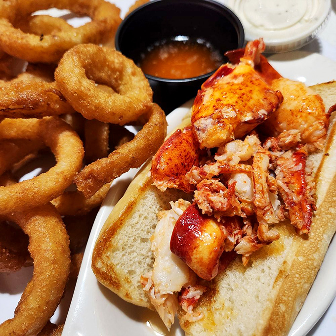 The lobster roll – Connecticut's answer to the question "What would heaven taste like if served on a toasted bun?" Those onion rings aren't just sidekicks.