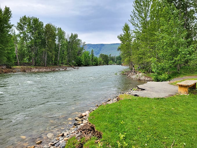 The Methow River flows gently past verdant banks, offering a peaceful respite where you can dip your toes or simply listen to nature's soundtrack.