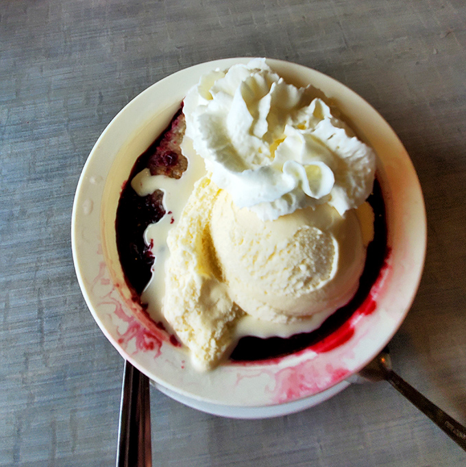 The marionberry cobbler arrives like Oregon's sweet answer to a day at sea&mdash;ice cream melting into warm berry bliss.