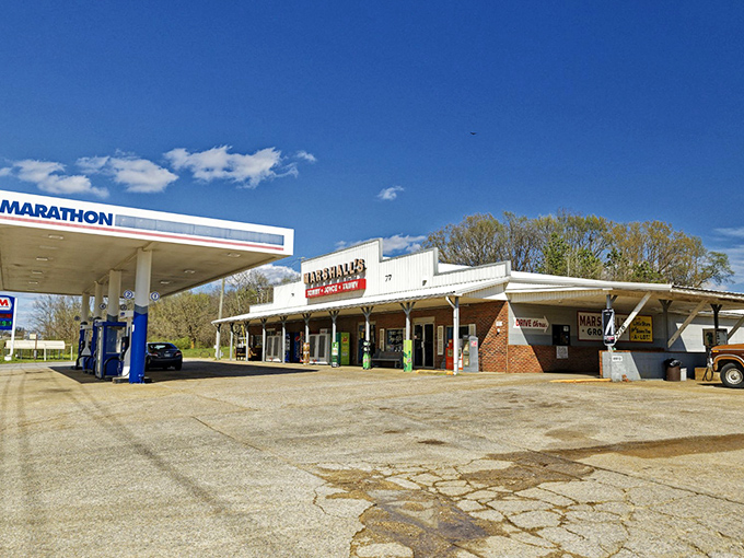 Marshall's Grocery pairs gas pumps with country charm&mdash;the kind of place where "contactless payment" means leaving cash in a jar.