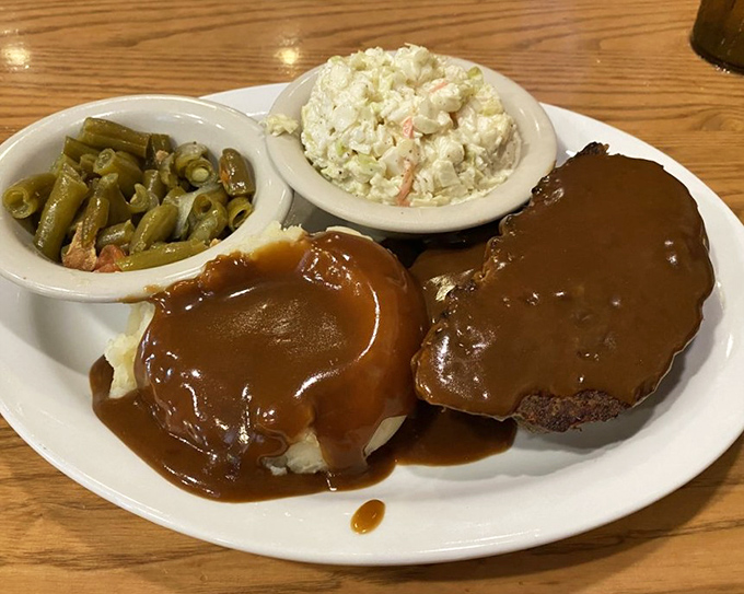 Meatloaf platter that looks like Sunday dinner at grandma's, only better because you didn't have to cook it.