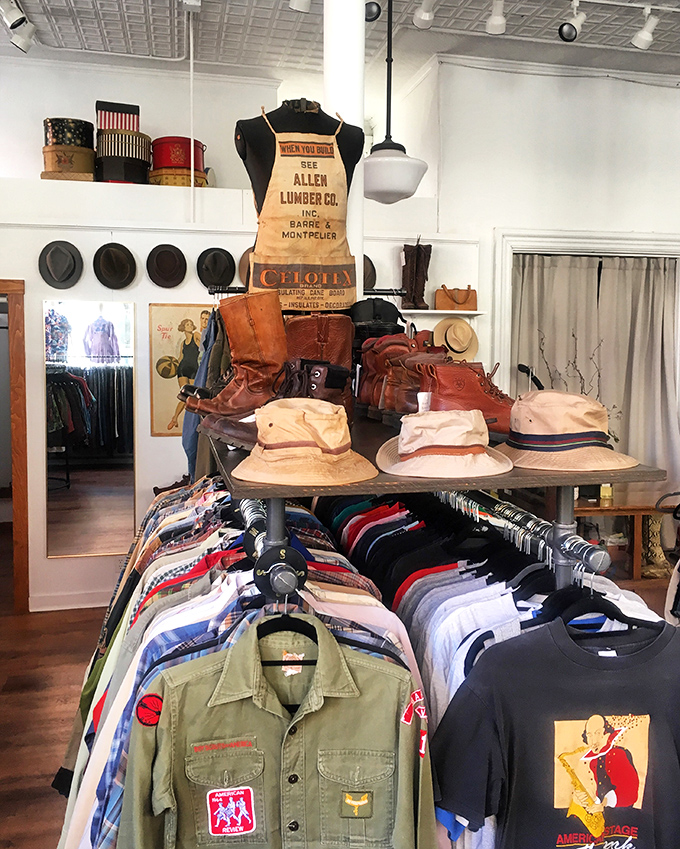 The Allen Lumber apron stands guard over a collection that proves men's vintage isn't just an afterthought&mdash;it's a carefully preserved slice of workwear heritage.