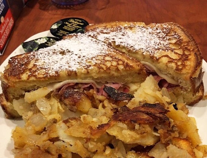 This Monte Cristo sandwich is having an identity crisis between breakfast and lunch, and we're all benefiting from its confusion. Those hash browns are the perfect sidekick.