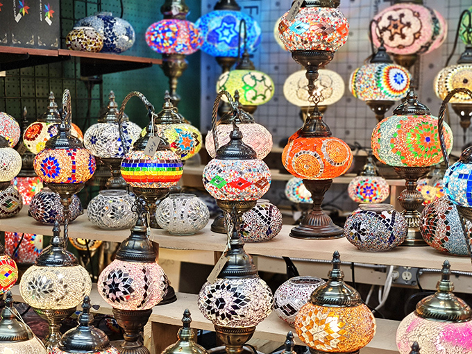 Aladdin's cave of illumination! These intricate mosaic lamps transform ordinary rooms into magical spaces with their kaleidoscope of colored light.