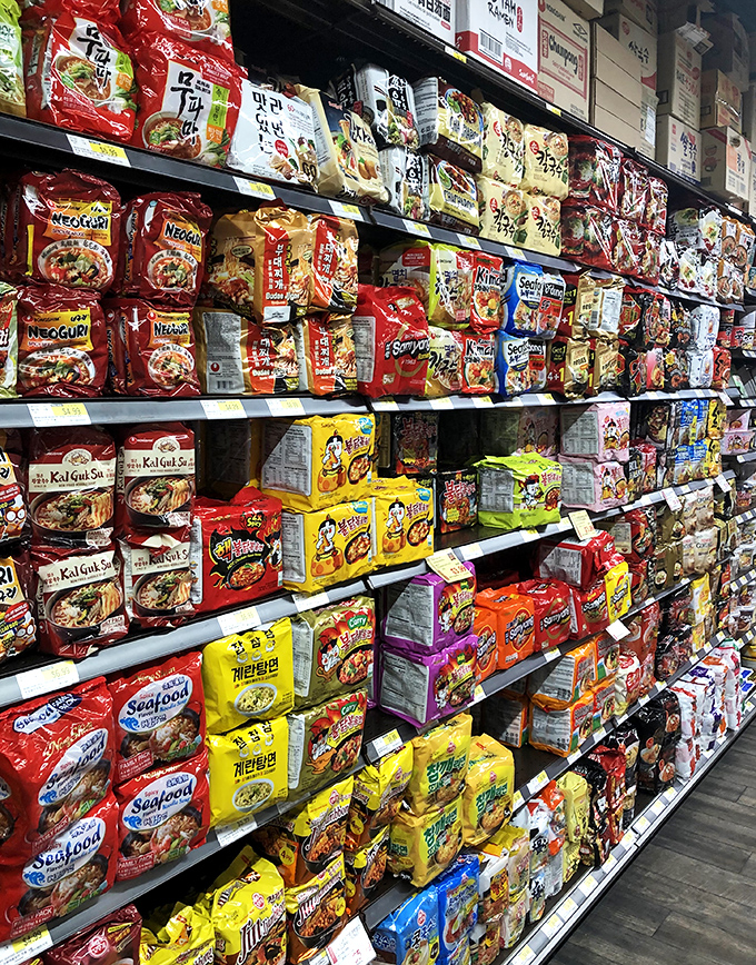 The instant noodle selection makes your college dorm stash look like amateur hour. Flavor adventures await beyond chicken and beef.