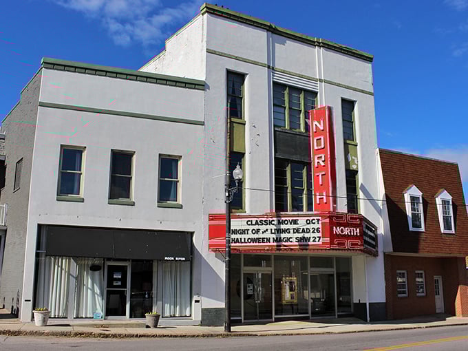 The North Theatre's vintage marquee announces upcoming shows with the same excitement it has for decades. Movie magic lives on here.