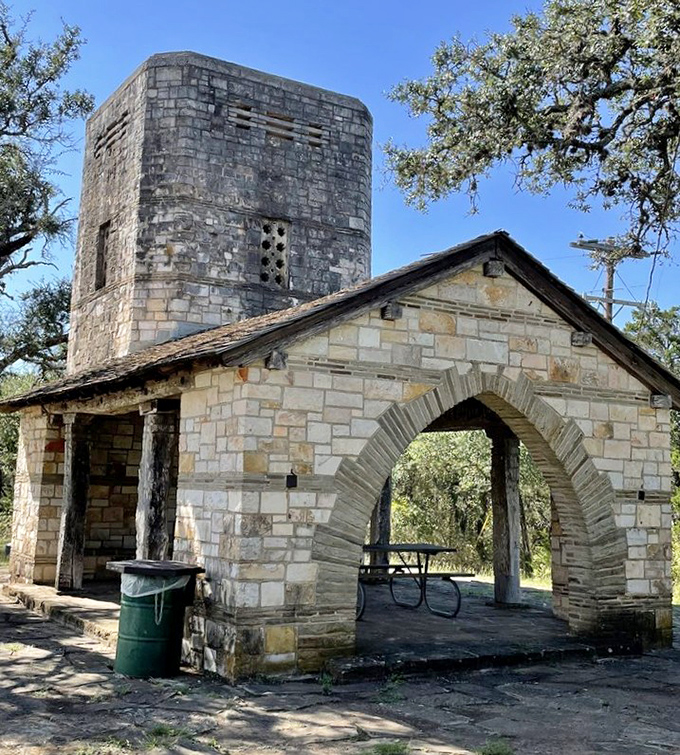 Not your average garden shed! This limestone observation tower offers panoramic views of the Hill Country landscape that surrounds the underground attraction.