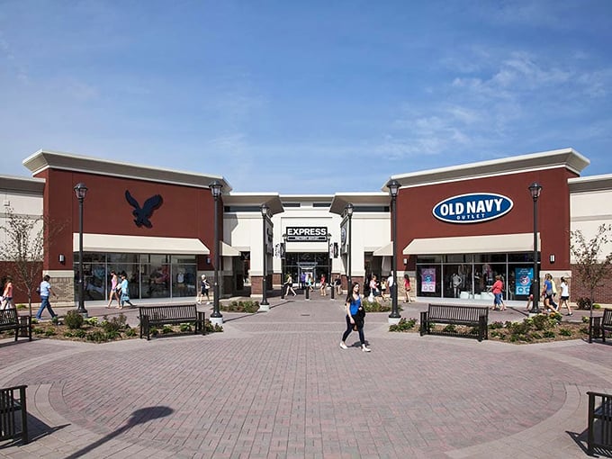 American Eagle and Old Navy face off across a perfectly manicured courtyard. The real winners? Your wardrobe and bank account.