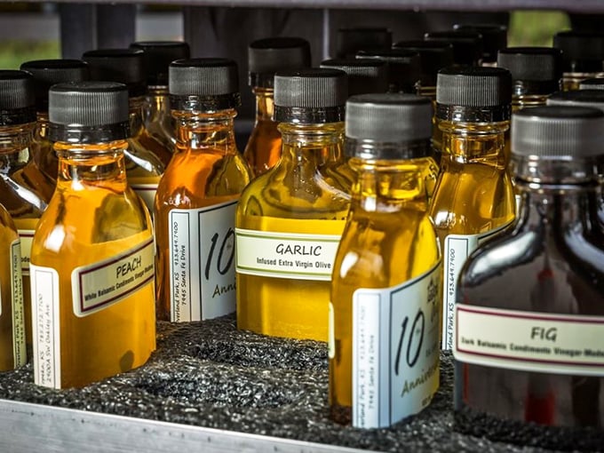 Infused olive oils that make regular cooking oil seem like it needs therapy. Garlic, peach, and fig&mdash;liquid gold with personality.