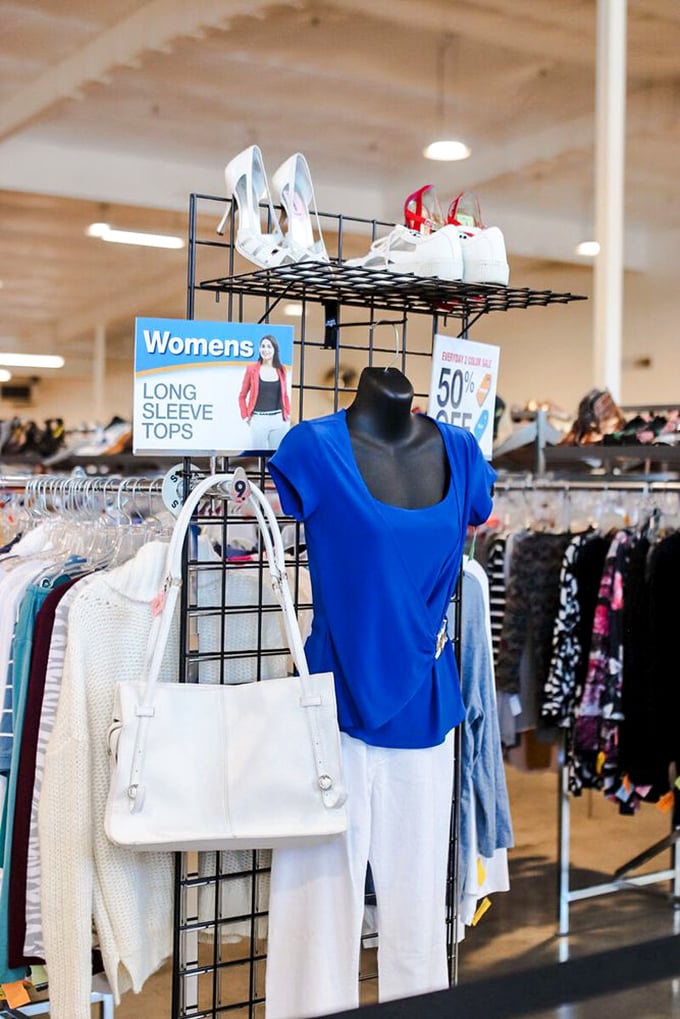 Fashion treasure hunting at its finest. That blue top and white ensemble is just waiting for someone to give it a second chance at stylish life.