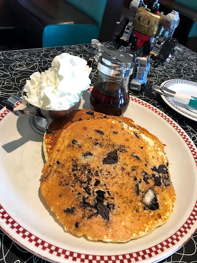 These chocolate chip pancakes are bigger than your head and twice as delightful—pure morning decadence.