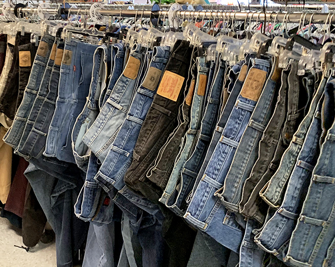 The denim lineup&mdash;where Levi's, Wranglers and mystery brands stand shoulder to shoulder in democratic fashion harmony.
