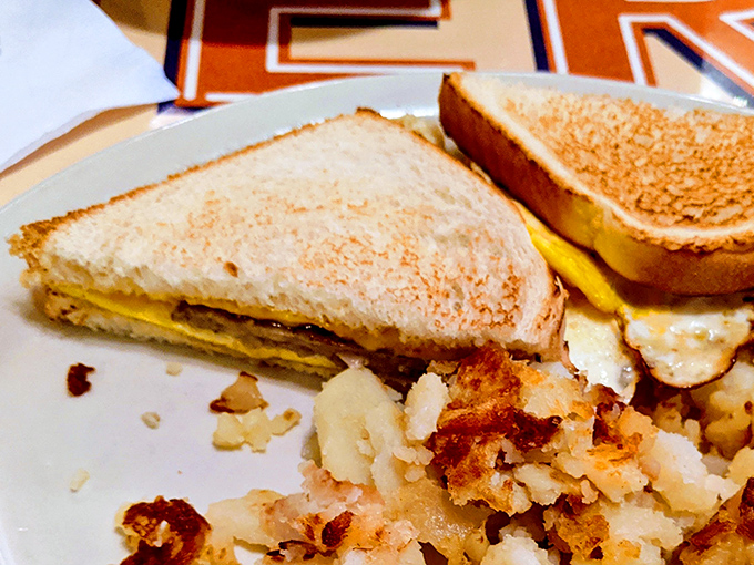 This breakfast sandwich isn't just food—it's architecture, engineering, and art all stacked between two perfectly toasted slices of bread.