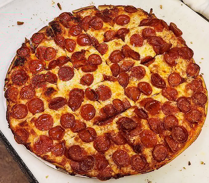 Pepperoni pizza nirvana&mdash;where each slice carries enough pepperoni to make you wonder if there's a pepperoni shortage in Columbus tonight.