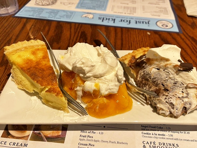 Pie trifecta that would make Agent Cooper weep with joy. The only difficult decision is whether to order one slice or simply surrender to all three.