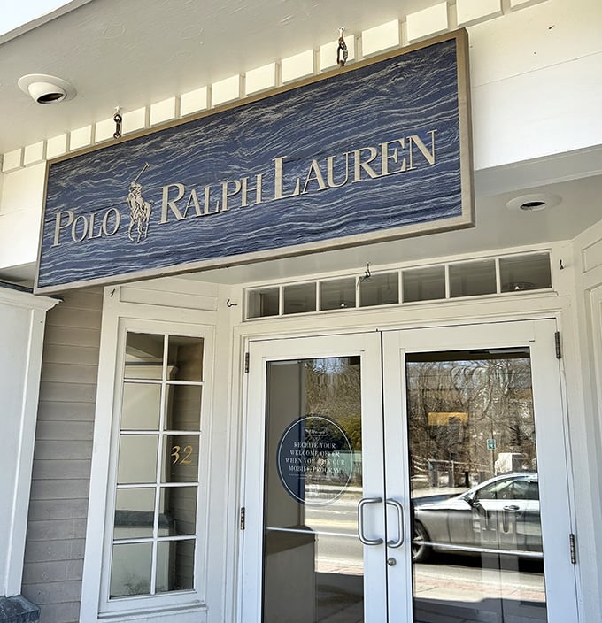 Ralph Lauren's weathered blue sign perfectly captures the brand's nautical-meets-countryside vibe. The Hamptons came to Vermont and brought its credit limit.